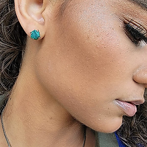 Natural raw malachite gemstone stud earrings with white gold over 925 sterling silver, 6 to 7mm rough genuine quality birthstone gift for her, Uniquelan Jewelry (malachite)