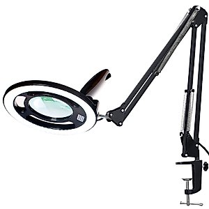 10X Magnifying Glass with Light, KIRKAS 2,200 Lumens LED Magnifying Lamp with Clamp, Stepless Dimmable Real Glass Lens Magnifier, Adjustable Arm Workbench Light for Close Work Hobby Repair - Black