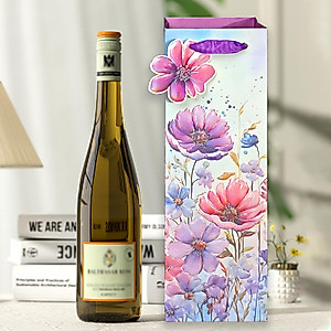 6 Pack Purple Flowers Pattern Embossed Paper Gift Bag with Handles, Assorted Paper Bags with 8 Pcs Tissue Paper for Girls/Women Baby Shower, Celebrations,Birthday,Wedding and Any Occasions