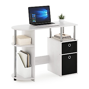 Furinno Jaya Simplistic Computer Study Desk, White Oak/Chrome/Black