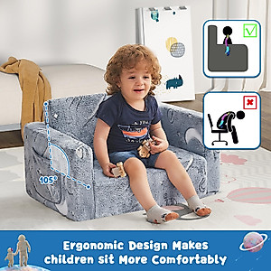 Toddler Couch,Toddler Chair,Kids Sofa Chair 2-in-1 Baby Seat Furniture Fold Out, Convertible Sofa to Lounger Soft Comfy Glow in The Dark Kids Sofa Bed Gifts for Kids Girl Boys,Star