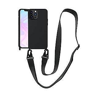 VooDirop Compatible with iPhone 13 Pro Max Case Crossbody Phone Case with Strap Neck Lanyard Adjustable Shockproof Drop Protection Silicone Phone Cover for iPhone 13 Pro Max 6.7’’ Black