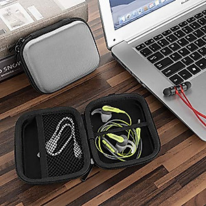 Geekria Shield Headphones Case for in-Ear Earphones, Replacement Hard Shell Travel Carrying Bag with Cable Storage, Compatible with Sony WI-Xb400, WI-C200, WI-C100 (Grey)