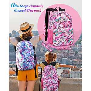 LSSAGOON Butterfly Print Backpack for Girls Teens Women.16in Bookbag W/Stationery Bag.Casual Baypack for Travel School Gift.
