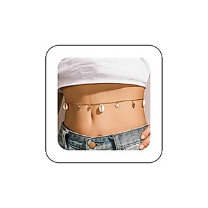 Sttiafay Boho Waist Body Chain Gold Shell Conch Star Belly Chain Sexy Beach Bikini Stomach Chain Body Accessories for Women Teen Girls