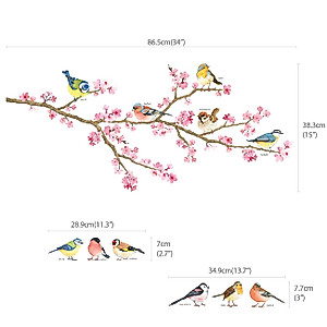 DECOWALL DS-8039 Cherry Blossom & Garden Birds Kids Wall Stickers Wall Decals Peel and Stick Removable Wall Stickers for Kids Nursery Bedroom Living Room (Small) d?cor