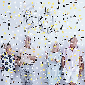 3000 Pieces Happy Birthday Confetti Number 60 Confetti Birthday Cake Confetti Table Scatter Confetti, Black Gold Silver Party Decorations Supplies for Birthday Anniversary (60th Style)