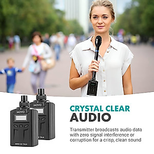 Movo WMX-20-RX-TXLR-DUO Wireless Microphone System with 2 Plug-on XLR Transmitter Adapters and Portable Receiver - Converts Shotgun Mics, Lavs, Dynamic Microphones to Wireless - for Stage, Film