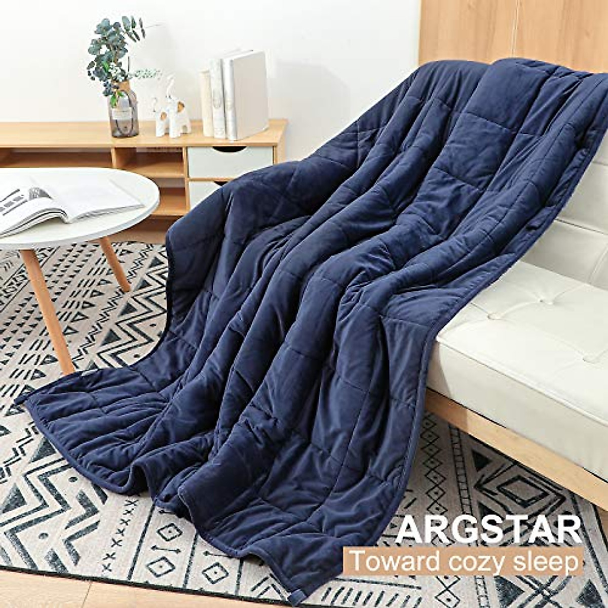 Argstar Sherpa Fleece Weighted Blanket for Adults 15 Lbs On Queen Bed, Soft Cozy Fuzzy Heavy Blankets with Premium Glass Beads, 60"x80", Navy.