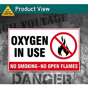 (2 Pack) Oxygen in Use No Smoking No Open Flames Decal Sign - 5"L x 3"W - Self-Adhesive 4 Mil Vinyl Decal - Indoor and Outdoor Use - 21157H2-VL-2
