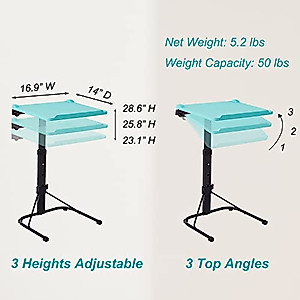 Maarch Folding TV Tray Table, Adjustable TV Dinner Table, Foldable Tray Table for Eating and Laptops, Wall Mountable, Light Blue
