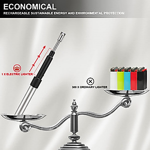 Electric Long Lighter, Retractable Length (11.4in-27.55in), Lgnition Port Can be Rotated 360°, Rechargeable via USB, lighters Suitable for Lighting Candles, barbecues, fireplaces, fire pits, etc.