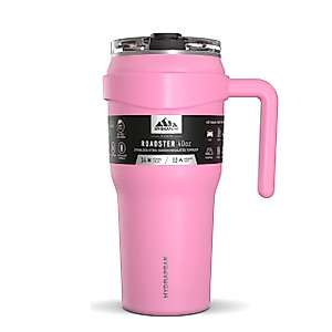 Hydrapeak Roadster 40oz Stainless Steel Tumbler Double Wall Vacuum Insulated Water Bottle With Handle And 2 in 1 Straw Lid (Bubblegum)