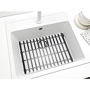 Brabantia Extendable Dish Drying Mat (Dark Gray) Silicone Washing Up Dish Draining Tray, Heat Resistant