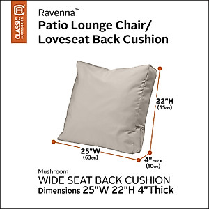 Classic Accessories Ravenna Water-Resistant Patio Lounge Chair/LoveSeat Back Cushion, 25 x 22 x 4 Inch, Mushroom, Patio Furniture Cushions
