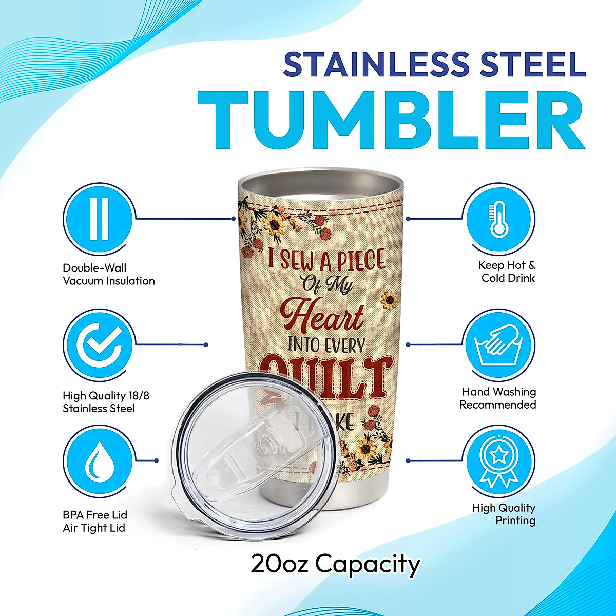 Hyturtle Personalized Gifts For Sewing Lover - Sewing Machenic Custom Name Stainless Steel Tumbler 20 oz With Lid - Idea Quilting Crochet Lover Gifts For Women, Girl On Birthday, Christmas