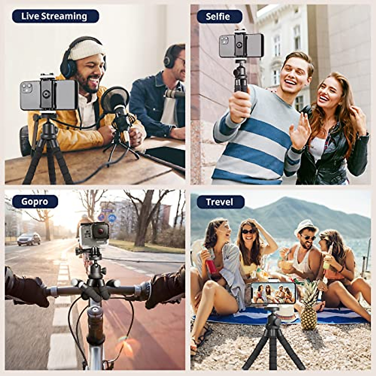 Eicaus Portable and Flexible Phone Tripod Stand for Cellphones, Compact Mini Tripod with Remote for Video Recording, Vlogging and Travel Photography(Black)