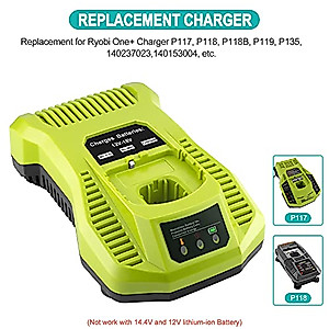 EICHXO P117 One+ Replacement Charger Compatible with Ryobi 12V-18V Lithium NiCad NiMh Battery P102 P103 P107 P108 P109 P189 P190 PBP002 PBP005