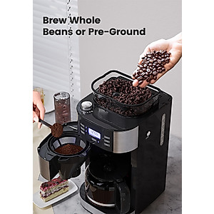 Gevi 10-Cup Coffee Maker with Grinder, Programmable Grind & Brew, 1.5L Water Reservoir, Keep Warm Plate Coffee Machine and Burr Grinder Combo