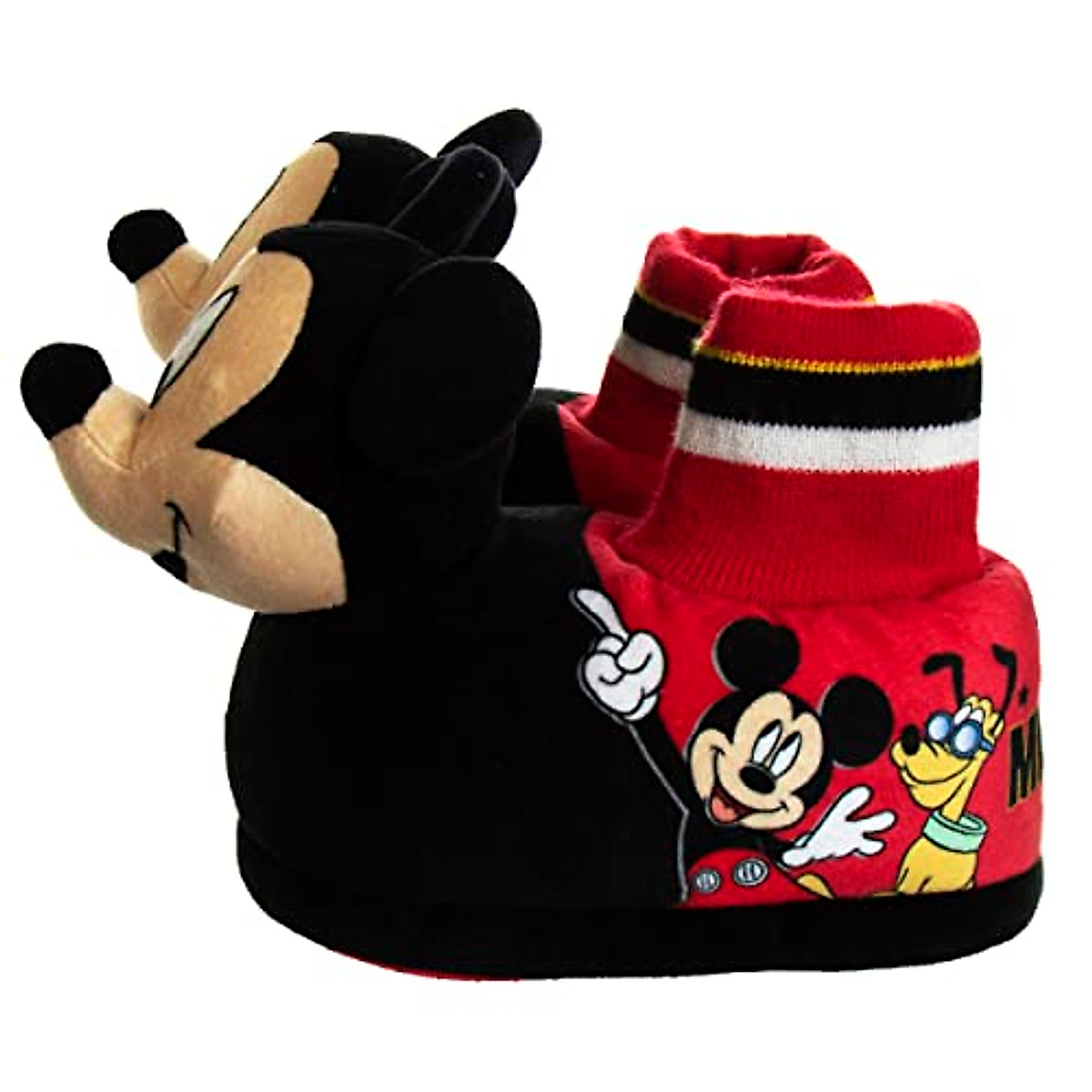 Disney Mickey Mouse Boys Slippers - Plush Lightweight Warm Comfort Soft Aline House Kids Shoes Slippers - 3D Black/Red (size 9-10 Toddler)