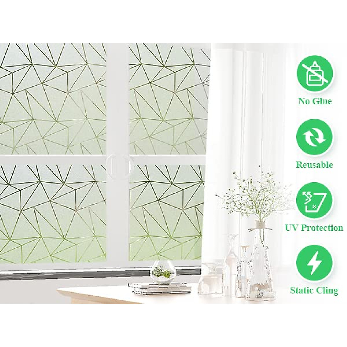 Beautysaid Window Privacy Film Frosted Glass Window Stickers: Bathroom Frosting Sun Blocking Static Cling Non-Adhesive Vinyl Removable Decorations Covers for Home Office 17.5x78.7inch