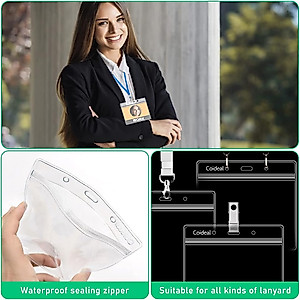 Plastic Horizontal Badge Holder Clear - Coideal 36 Pcs Thick Name Tag ID Card Holders Protector Transparent Sleeves with Waterproof Resealable Zip
