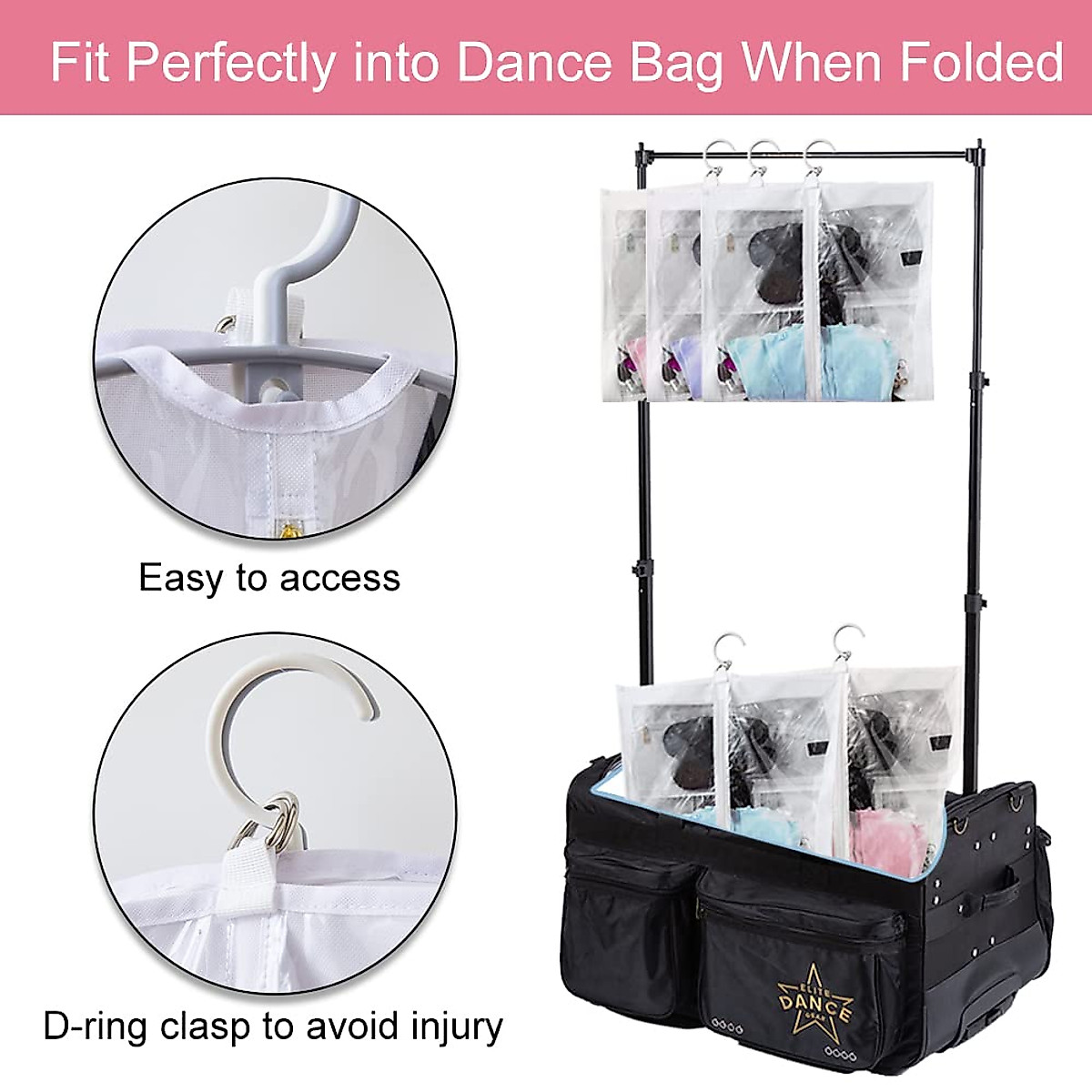 Elite Dance Gear 35" Clear Garment Bag With 3 Zipper Pockets for Suits Dress Cover, Travel & Competitions Protector, Dance Costumes, Girls Dress Recital Outfit Organizer, 3 packs, White