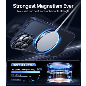 Maozis Strong Magnetic for iPhone 13 Pro Max Case [Compatible with Magsafe][Military Grade Drop Protection] Protective Shockproof Translucent Matte Slim Phone Case for iPhone 13 Pro Max, Navy Blue