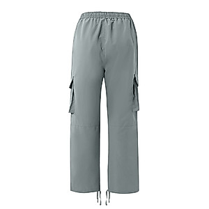 WENKOMG1 Mens Cotton Cargo Pants,Solid Elastic Waist Straight Leg Slacks Drawstring Trousers Slim Fit Bottoms for Men,Sweatpants Work Pants Compression Pants Hiking Pants for Men(Gray,Medium)