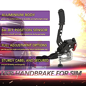 AIVCOPB USB Handbrake,64 bit USB Brake for Sim Racing Compatible with Logitech G25 G27 G29 G920 G923 Thrustmaster T500 T300,Black Aluminium Body with Clamp