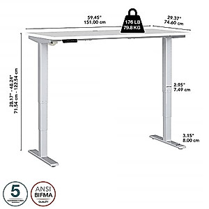 Bush Business Furniture Move 40 Series Height Adjustable Desk, 60W x 30D, White