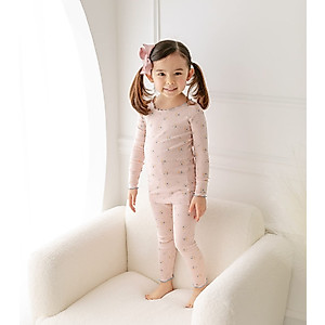 AVAUMA Baby Boys Girls Pajama Set 6M-7T Kids Cute Toddler Snug fit Flower Pattern Design Pjs Cotton Sleepwear Ruffled Shirring (Bling.Pink.S)