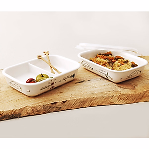 RACHEL BARKER Meadow Flower Porcelain Serve and Store Airtight Container Mix Set of 2, 14oz (RECTANGLAR)