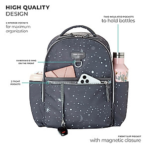 TWELVElittle Tiny Go Backpack Diaper Bag - Diaper Baby Bag with Changing Pad, Multiple Insulated Pockets in Grey Twinkle