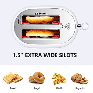 REDMOND Toaster 2 Slice, Stainless Steel Toaster with 1.5”Wide Slots, Retro Toaster 2 slice with Cancel, Bagel, Deforst Functions, 7 Browning Levels, Removable Crumb Tray, White