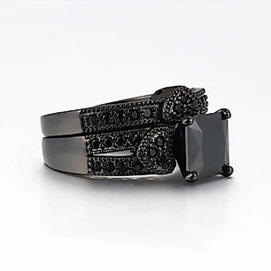 FENDINA Womens Vintage Luxurious Black Gold Plated Wedding Engagement Rings Nano Cubic Zirconia Anniversary Promise Rings Set, Size 9