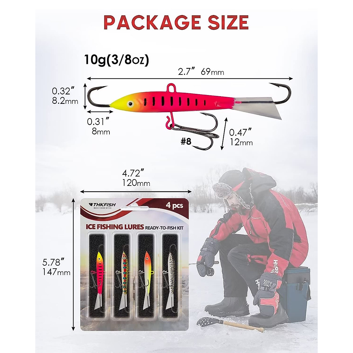 THKFISH Ice Fishing Jigs Vertical Jigs Kit Ice Fishing Tackle A-10g+C-10g