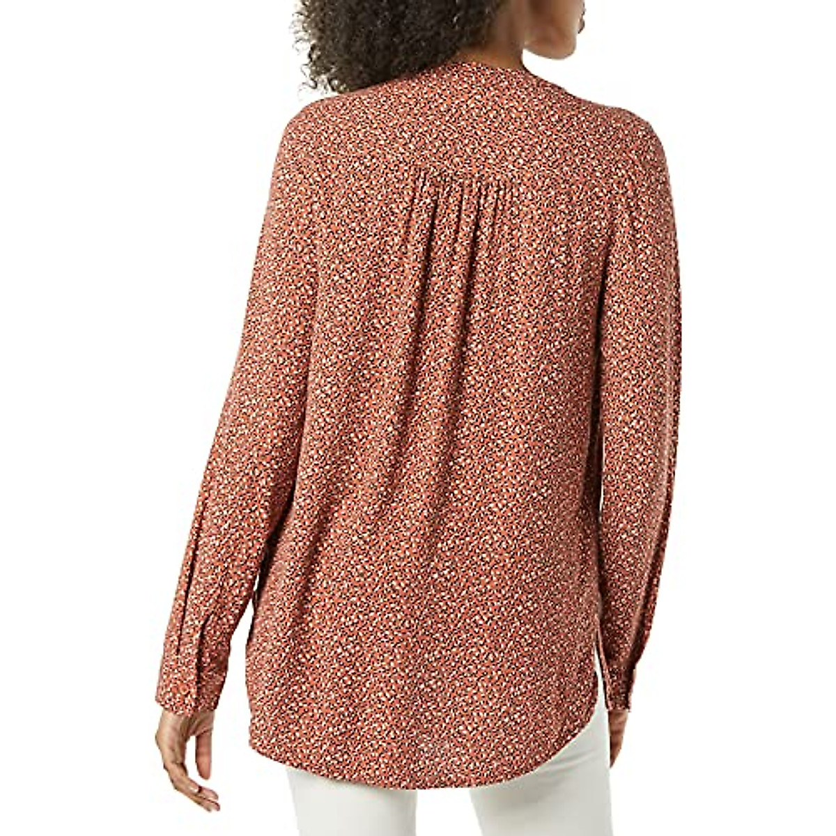 Amazon Essentials Women's Long-Sleeve Woven Blouse, Rust Leopard Print, Large