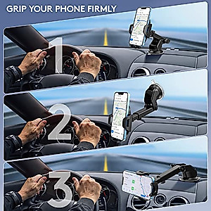 Madeggs Car Phone Holder Mount, [Strong Suction Cup] [Military Grade Durable] for Windshield and Dashboard, Adjustable Long Arm Compatible with iPhone 14 Pro Max and All Smartphones, Black