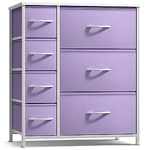 Sorbus Dresser with 7 Drawers - Furniture Storage Chest for Kid’s, Teens, Bedroom, Nursery, Playroom, Clothes, Toys - Steel Frame, Wood Top, Tie-dye Fabric Bins (7-Drawer, Pastel Purple)