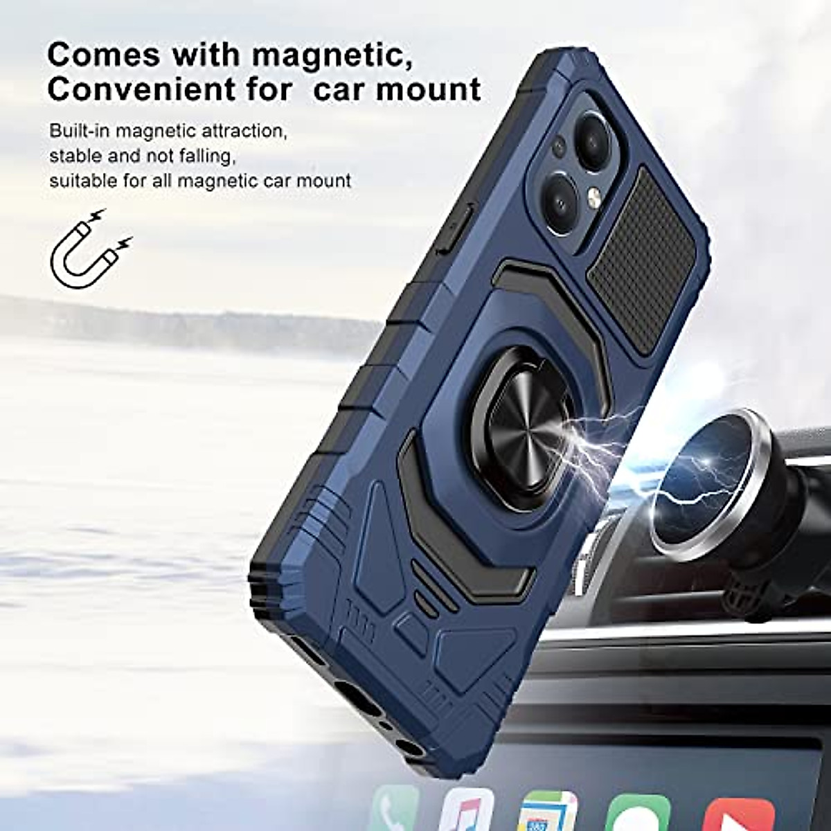 Suordii Case for OnePlus Nord N20 5G with Tempered Glass Screen Protector [2 Pack], Heavy Duty Military-Grade Slim Fit Phone Case with Metal Kickstand for OnePlus Nord N20 5G - Blue