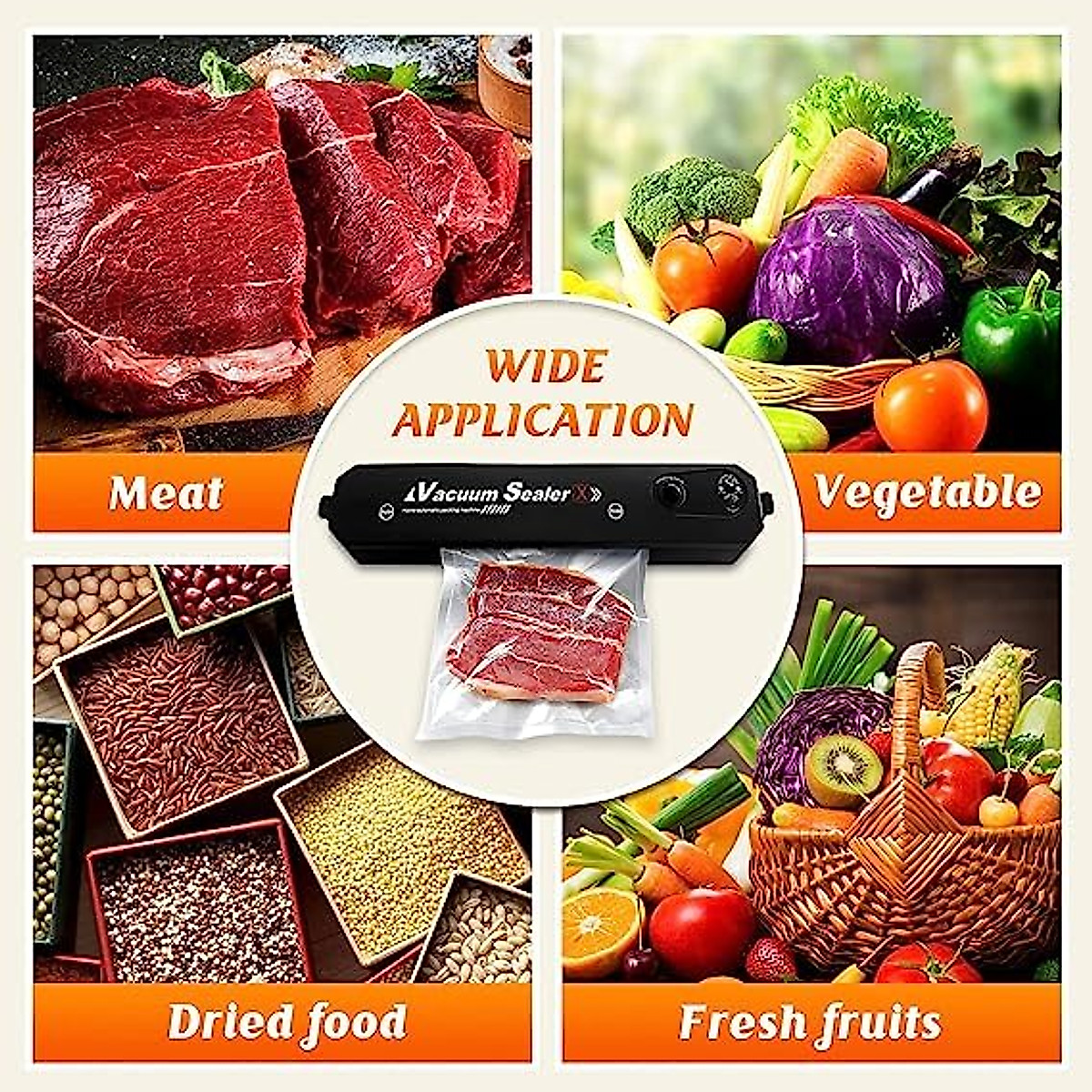 Vacuum Sealer Machine - Food Vacuum Sealer Automatic Air Sealing System for Food Storage Dry and Moist Food Modes with 10Pcs Seal Bags Starter Kit (Black)