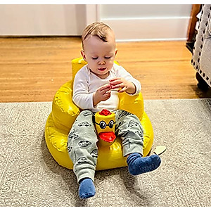 Baby Inflatable Seat for Babies 3-36 Months, Built in Air Pump Infant Back Support Sofa, Infant Support Seat Toddler Chair for Sitting Up, Baby Shower Chair Floor Seater Gifts (Yellow Duck)