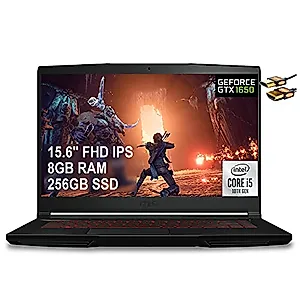 MSI GF63 Thin 2021 Flagship 15 Gaming Laptop 15.6" FHD IPS Display 10th Gen Intel Quad-Core i5-10300H (Beats i7-8750H) 8GB RAM 256GB SSD GeForce GTX 1650 4GB Backlit Win10 Black + HDMI Cable