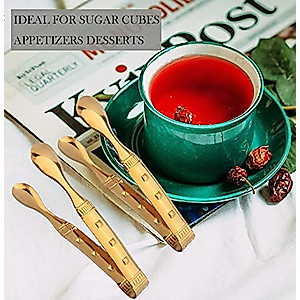 IAXSEE 6-Pieces 6 Inch Gold Tongs Mini Tongs for Appetizers, Gold Serving Utensils Small Tongs for Serving Appetizers Ice Tongs Sugar Tongs