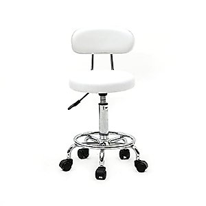 Round Shape Adjustable Salon Stool with Back and Line White