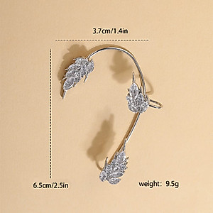 Kenjudess Sparkling Rhinestone Wheat Ear Cuffs 2Pcs Vintage Leaf Cartilage Ear Wrap Non-Pierced Fake Earrings Prom Party Festival Accessories for Women (Silver)