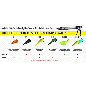 Albion Engineering Company 1018-G01 Ribbon Bead Nozzle for Dispensing Vapor and Air Barrier Sealants, Adjustable, 1/8" Thick x 2" to 4" Wide, Bright Green