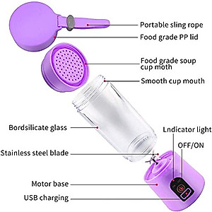 Aizbao Portable Blender, 380ml Six Blades 3D Juice cup, Small Fruit Mixer, Personal Mixer Fruit Rechargeable with USB, Mini Blender for Milk Shakes, Smoothie, Fruit Juice (Purple)