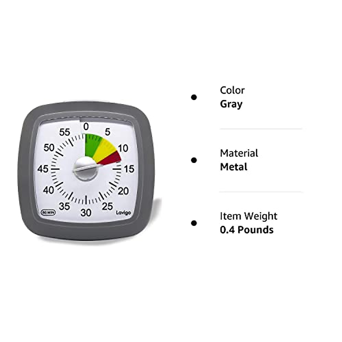 Lavigo 60 Minute Countdown Visual Timer for Adults Kitchen Cooking Kids Study Reading Classroom Teaching and Office, Three Colors Scale Designed, Quietly Count Time Management Tool(Gray)
